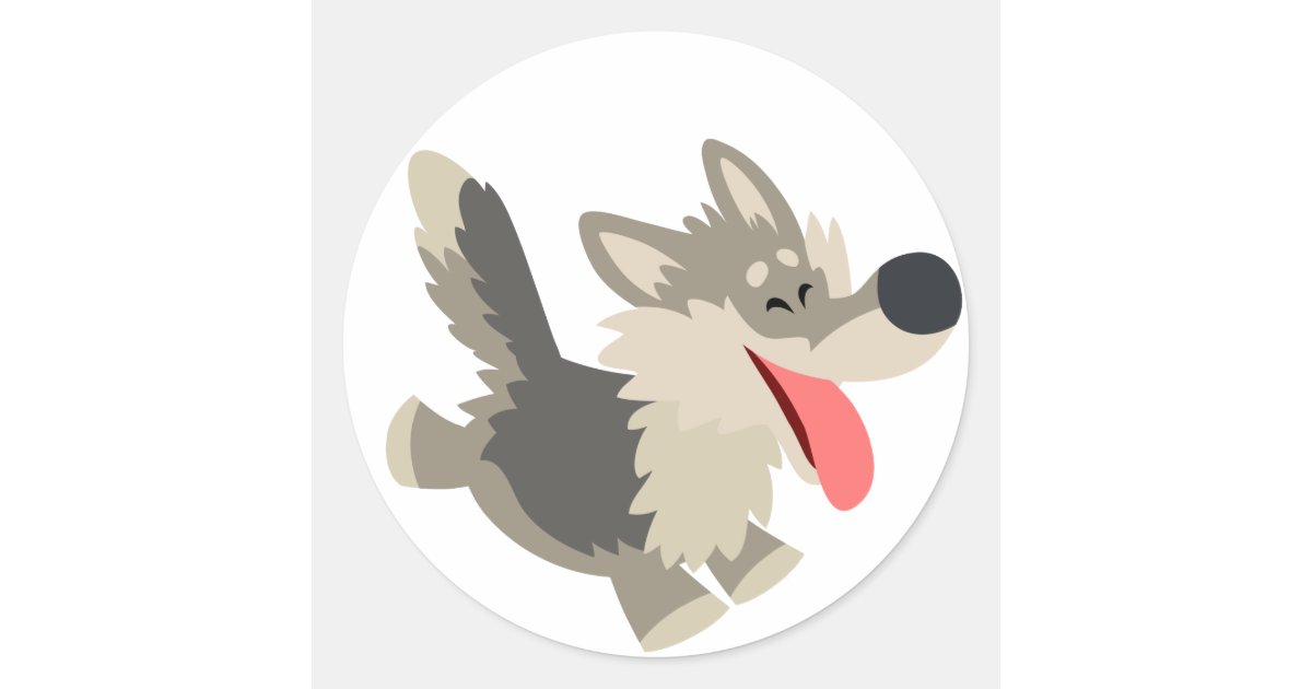 Cute Frolicsome Cartoon Wolf Sticker | Zazzle