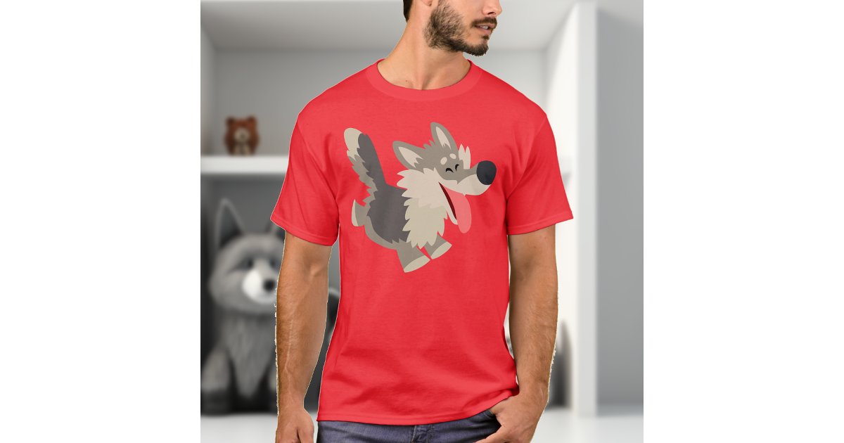 Cute Frolicsome Cartoon Wolf T-Shirt | Zazzle