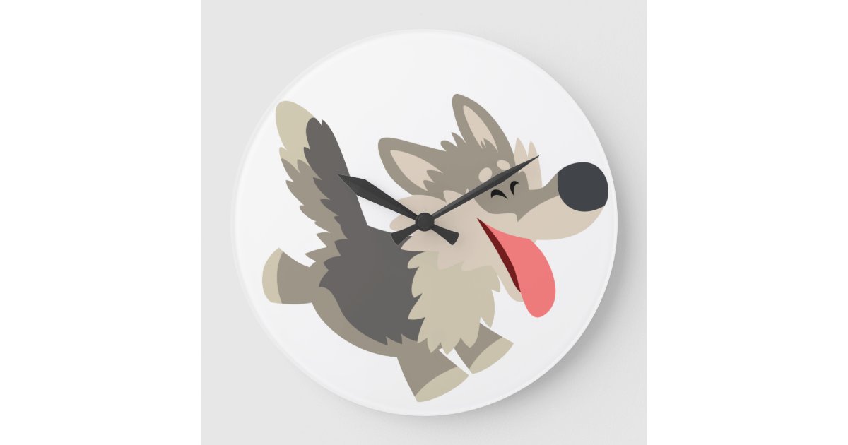 Cute Frolicsome Cartoon Wolf Wall Clock | Zazzle