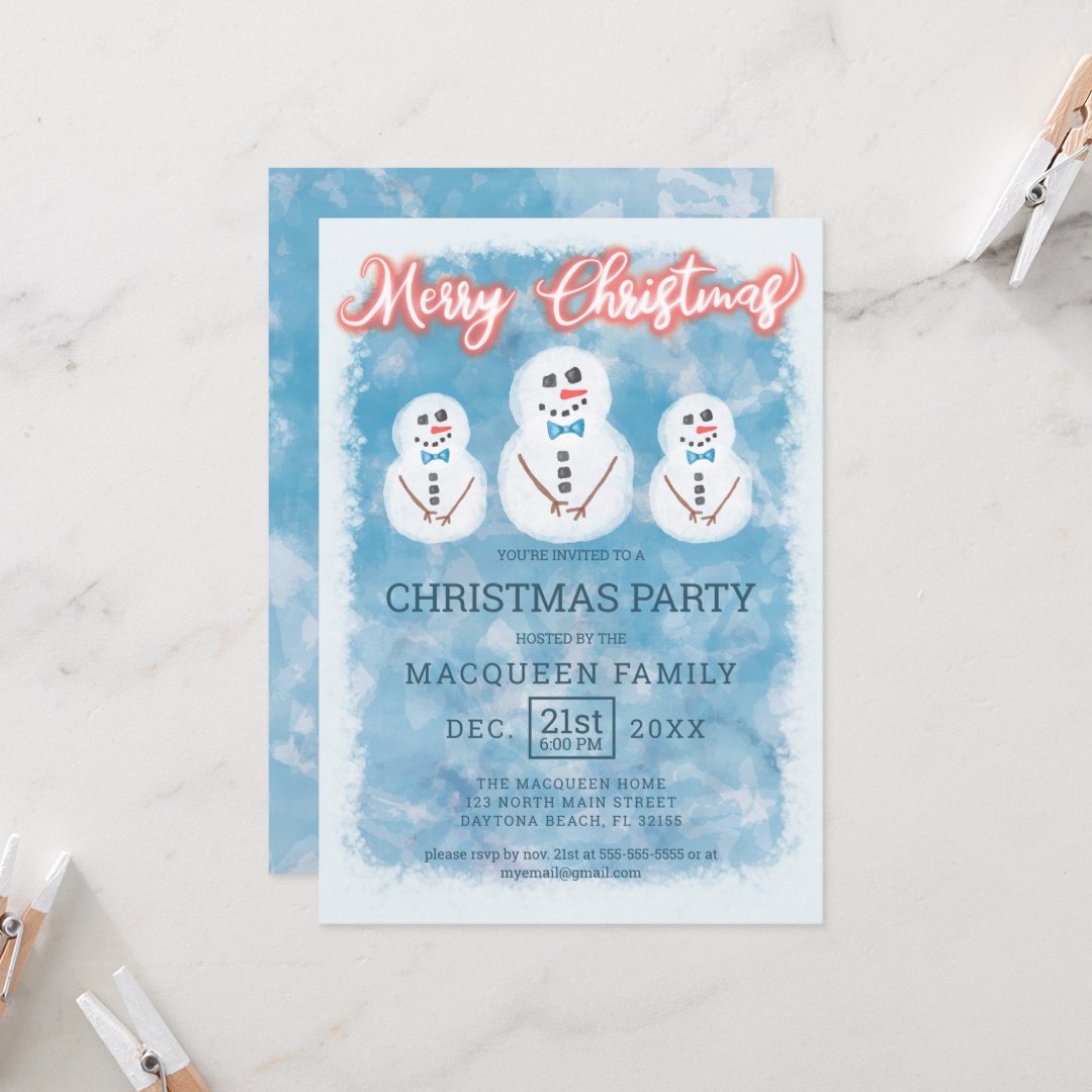 Cute Frosted Snowmen Christmas Party Invitation | Zazzle