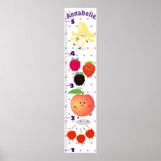 Cute fruit cartoon illustration growth chart | Zazzle