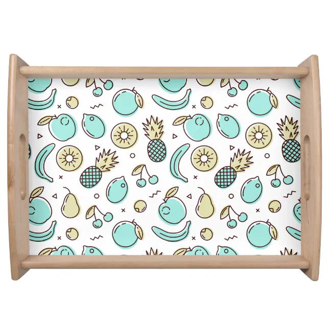 Cute Fruit Pattern Summery Line Drawing Serving Tray | Zazzle