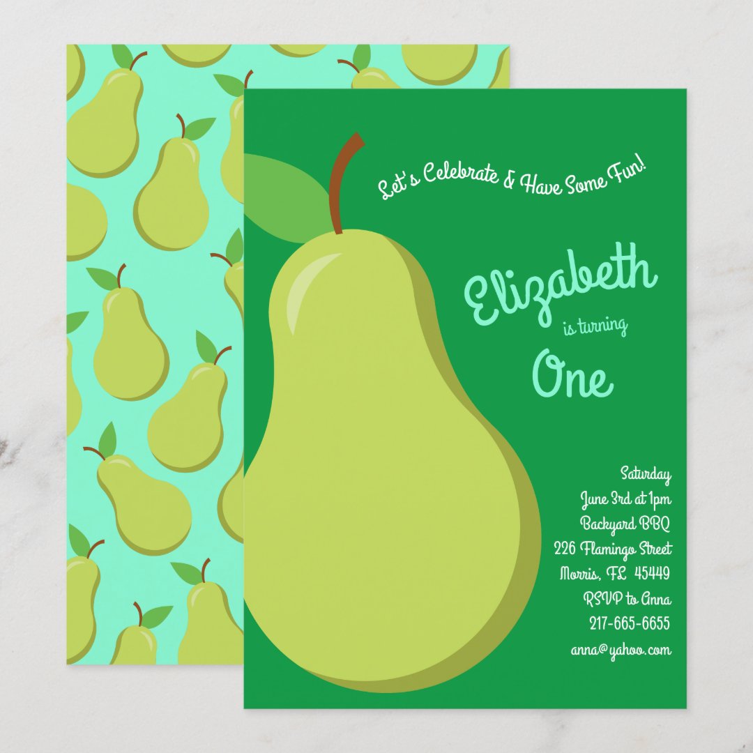 Cute Fruit Pears Kids 1st Birthday Party Invitation | Zazzle