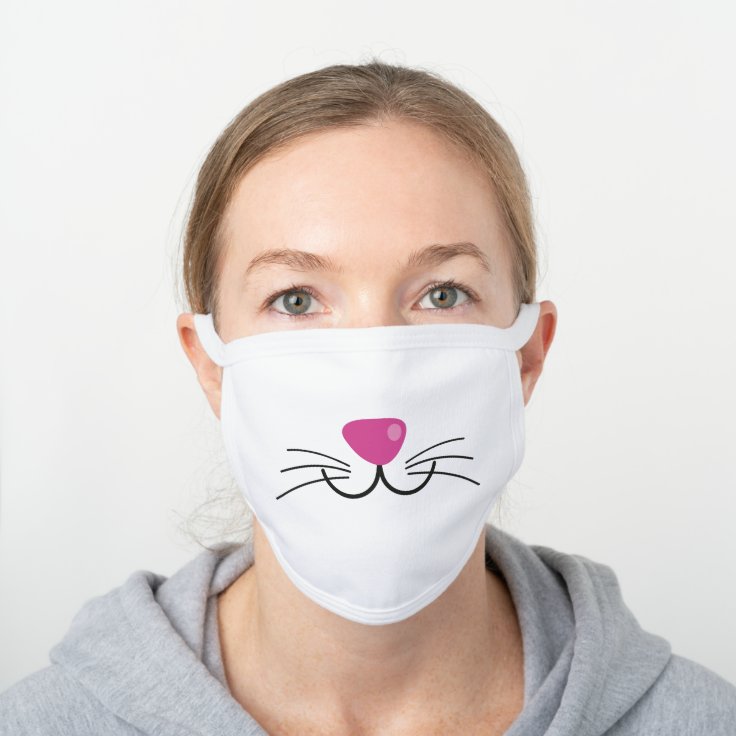 Cute Fun Animal Cat Face White Cotton Face Mask | Zazzle