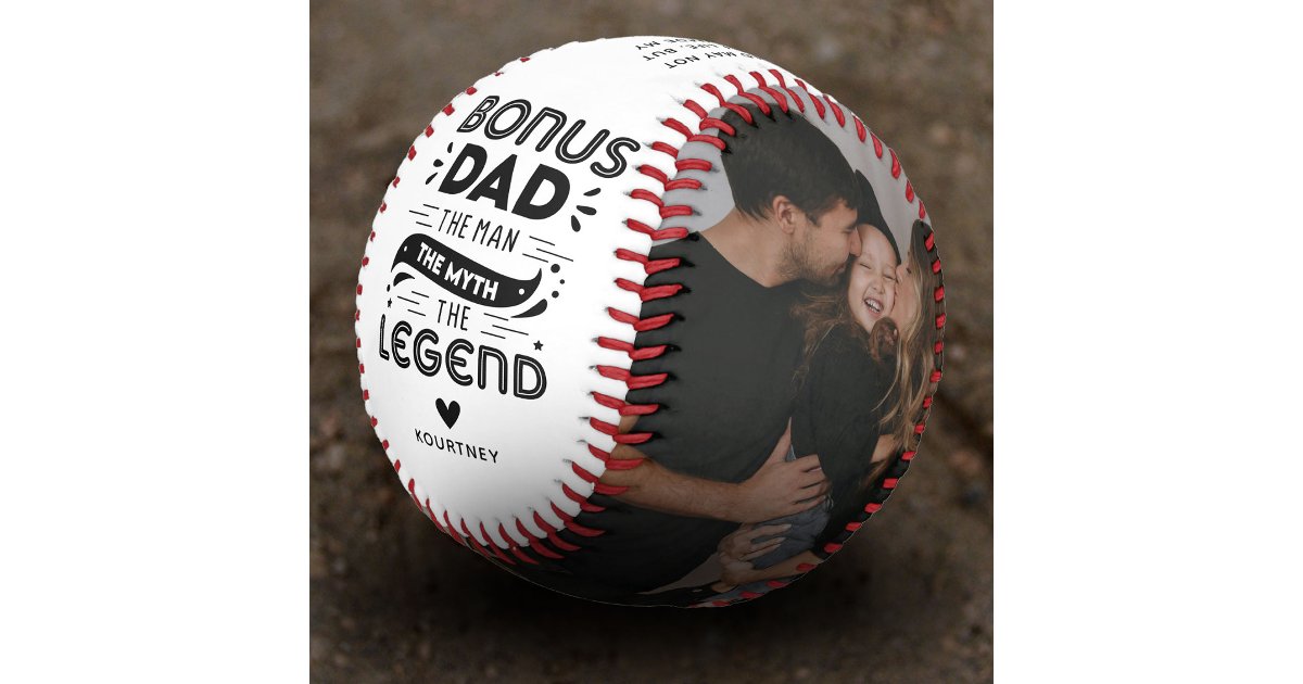 Cute Fun Bonus Dad Quote & 2x Photo Baseball | Zazzle