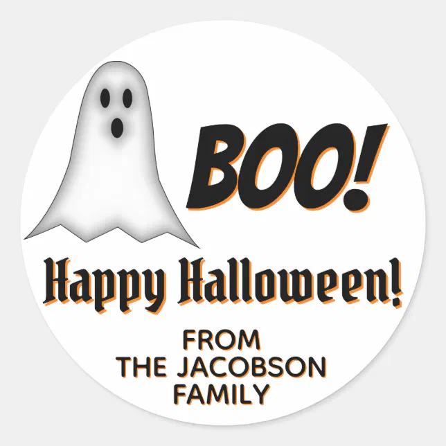 Cute Fun Boo Ghost Happy Halloween From Name Classic Round Sticker | Zazzle