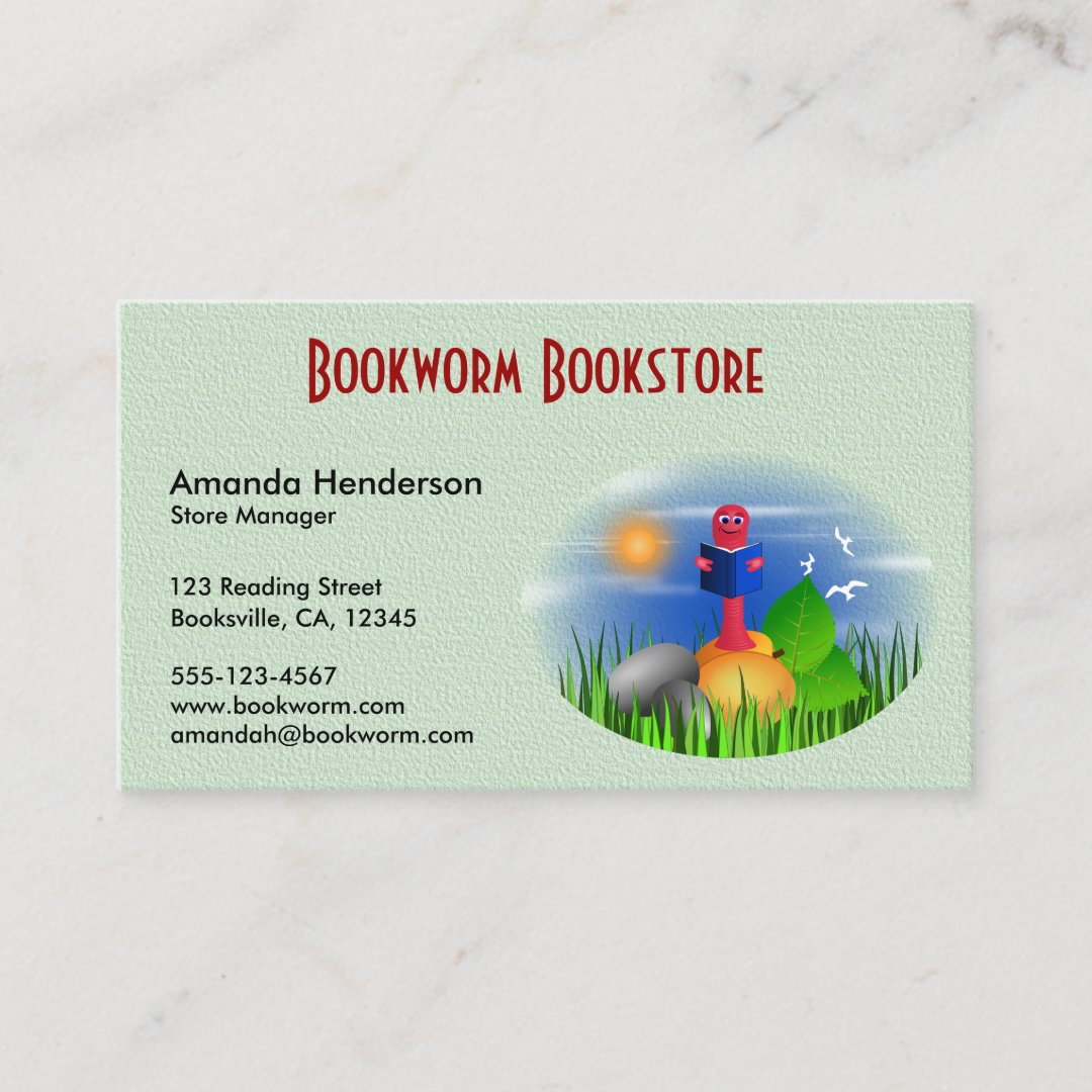 Cute Fun Bookworm Book Store Business Cards | Zazzle