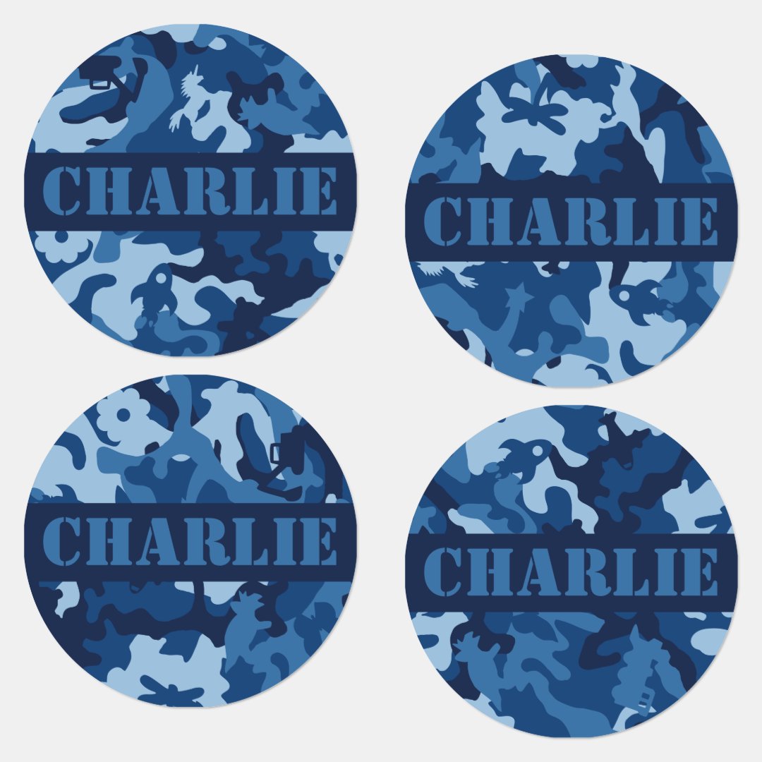 Cute Fun Camo – Blue Kids' Labels | Zazzle