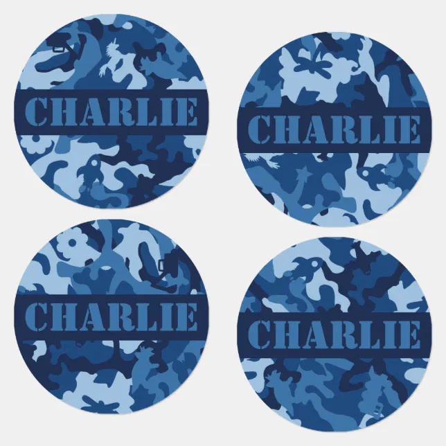 Cute Fun Camo – Blue Kids' Labels | Zazzle