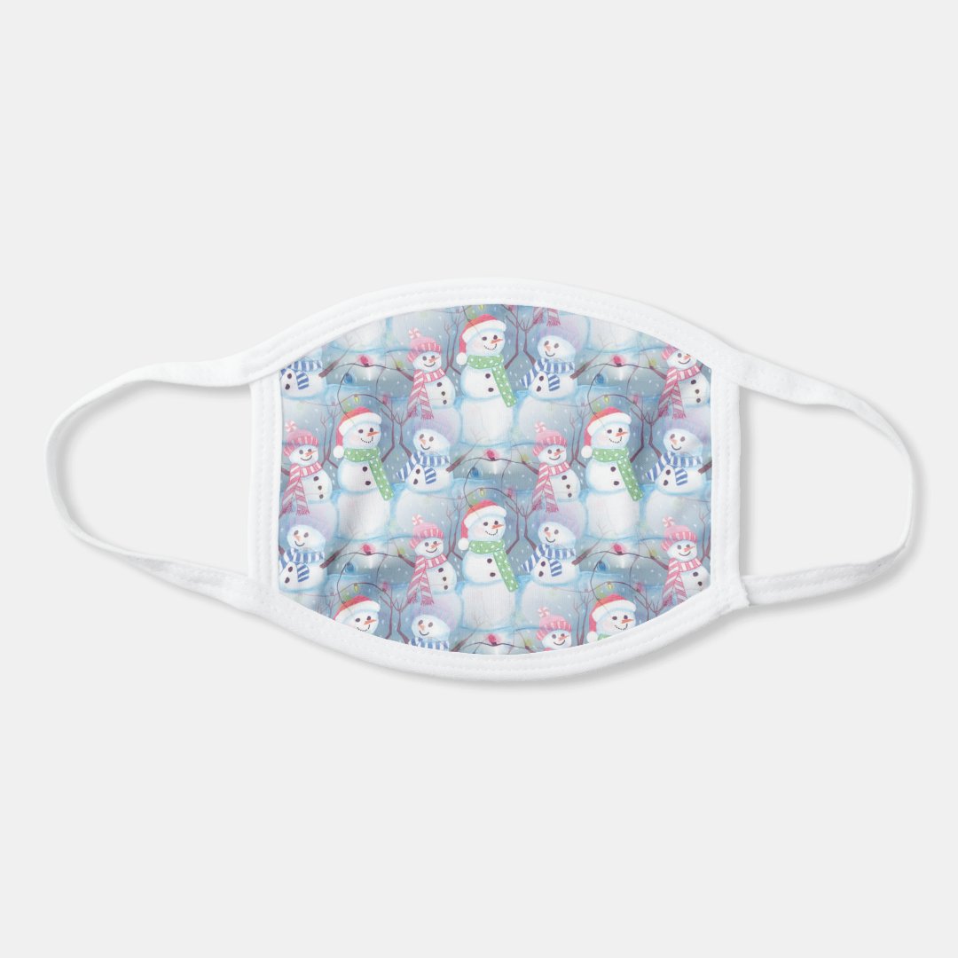 Cute Fun Funny Holiday Snowmen Snow Flakes Pattern Face Mask | Zazzle