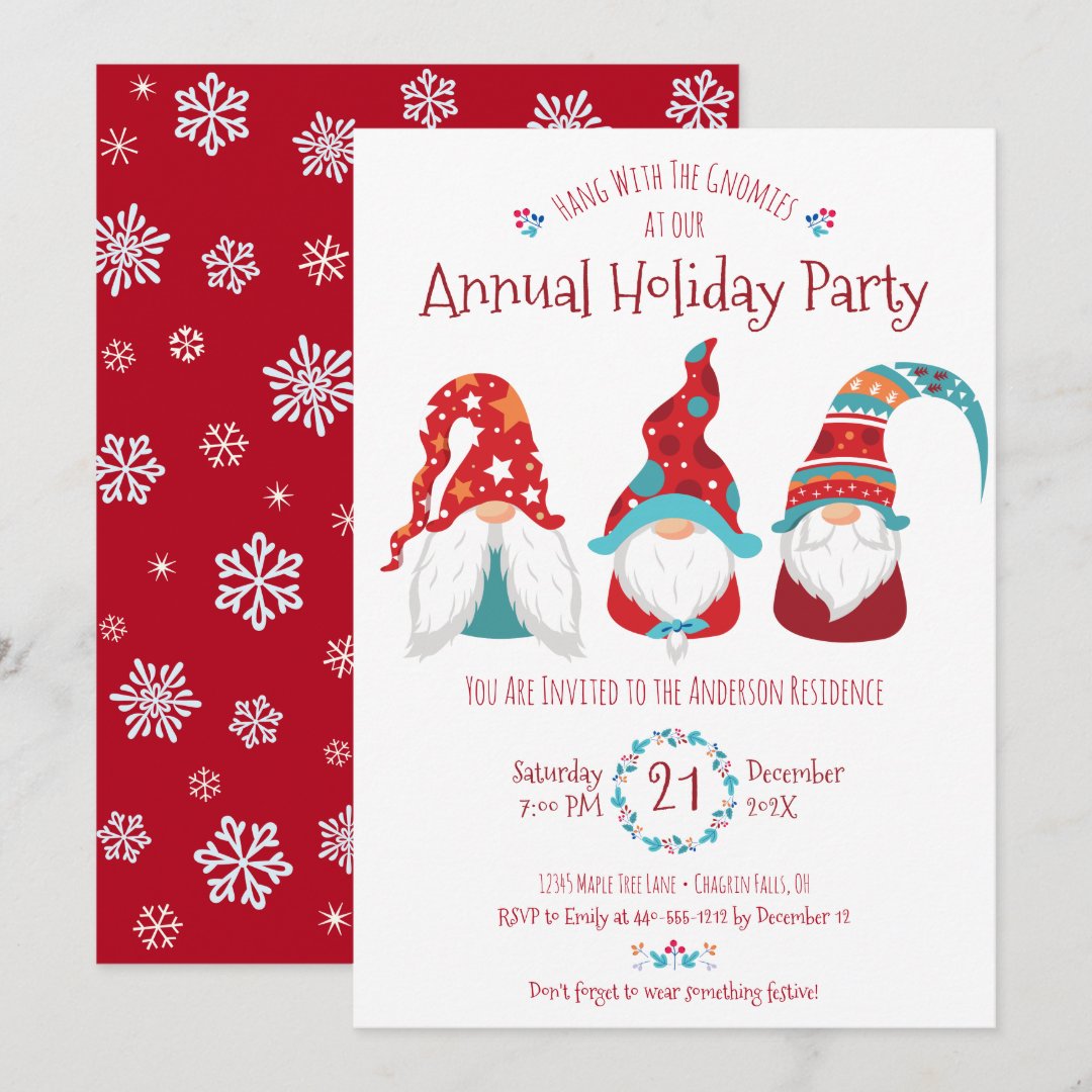 Cute Fun Gnomes Modern Christmas Holiday Party Invitation | Zazzle