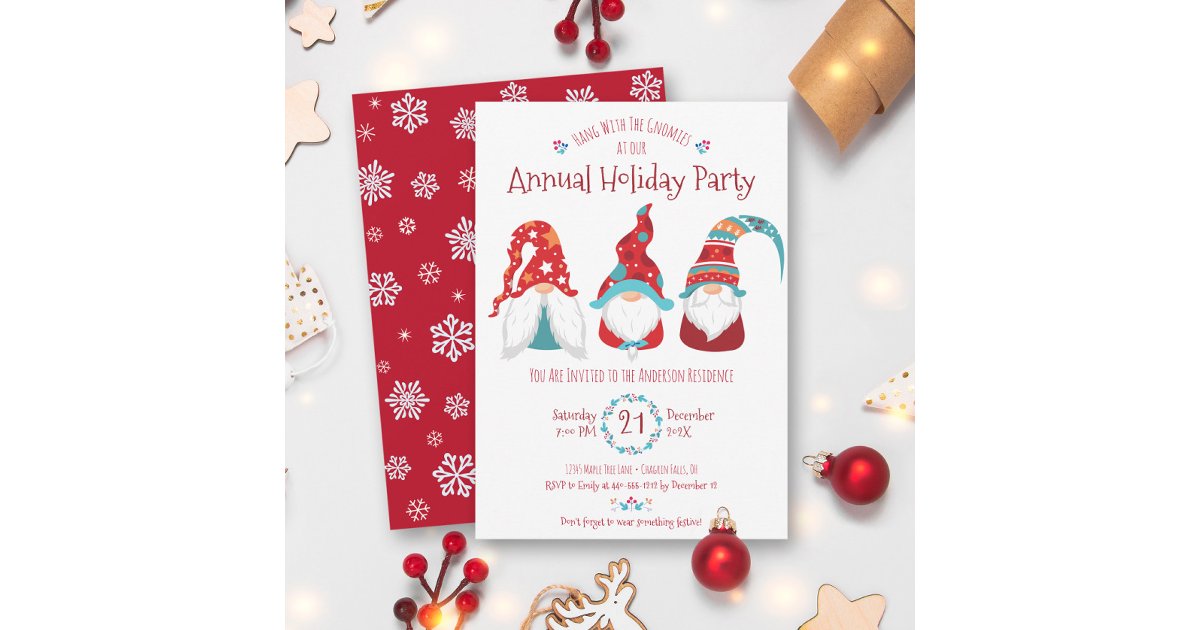Cute Fun Gnomes Modern Christmas Holiday Party Invitation | Zazzle