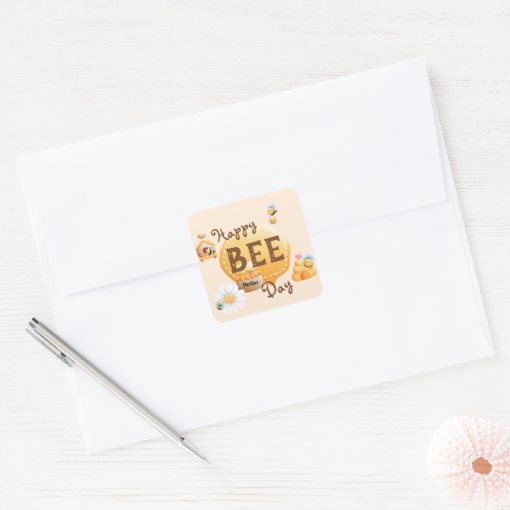 Cute Fun Happy Bee-Day Birthday Square Sticker | Zazzle