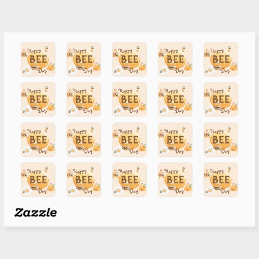 Cute Fun Happy Bee-Day Birthday Square Sticker | Zazzle