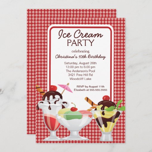 Cute Fun Ice Cream Sundae Birthday Party Invitation | Zazzle