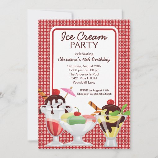 Cute Fun Ice Cream Sundae Birthday Party Invitation | Zazzle