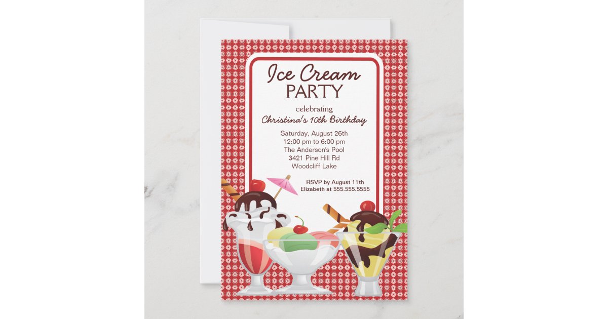 Cute Fun Ice Cream Sundae Birthday Party Invitation | Zazzle