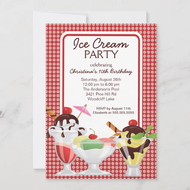 Cute Fun Ice Cream Sundae Birthday Party Invitation | Zazzle