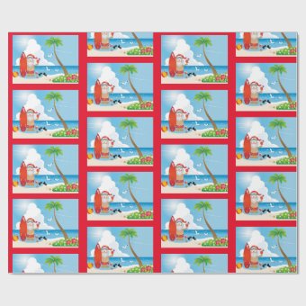 Cute Fun Modern Beach Santa Design Pattern Wrapping Paper | Zazzle