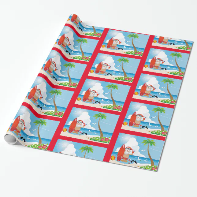 Cute Fun Modern Beach Santa Design Pattern Wrapping Paper | Zazzle