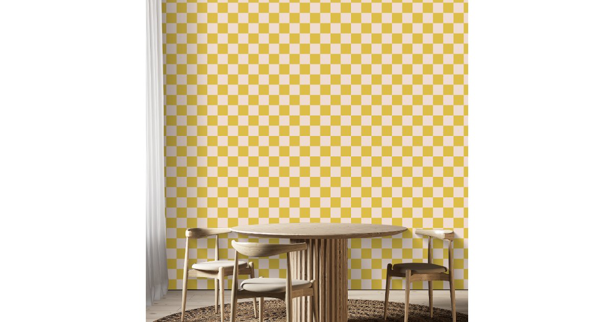 Cute Fun Modern Checkerboard Yellow Geometric Wallpaper | Zazzle