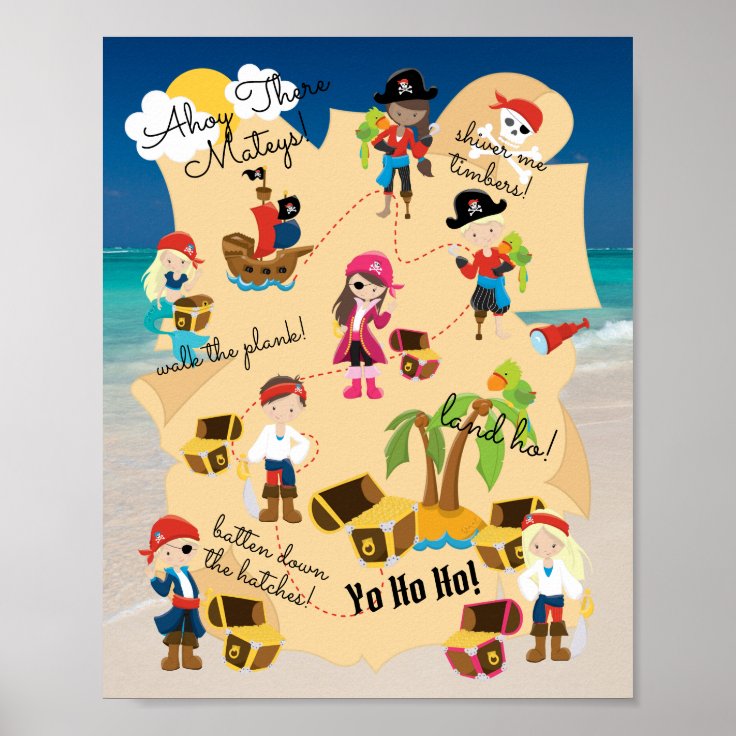 Cute Fun Personalized Pirate Treasure Map Photo Poster | Zazzle