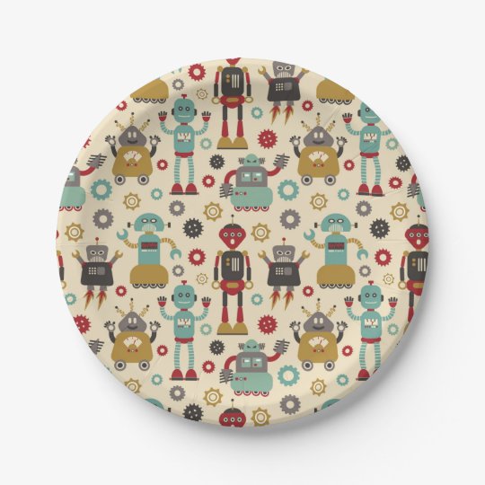 Cute & Fun Retro Robots themed party Paper Plates | Zazzle.com