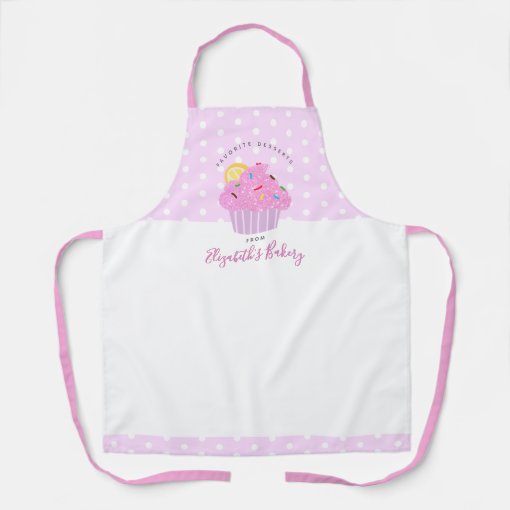 Cute Fun Sweet Pink Cupcake Bakery Dessert Custom Apron | Zazzle