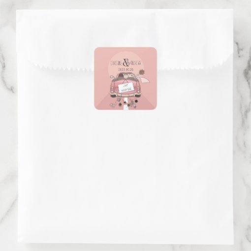 Cute Fun Typography "Just Married!" Personalized Square Sticker | Zazzle