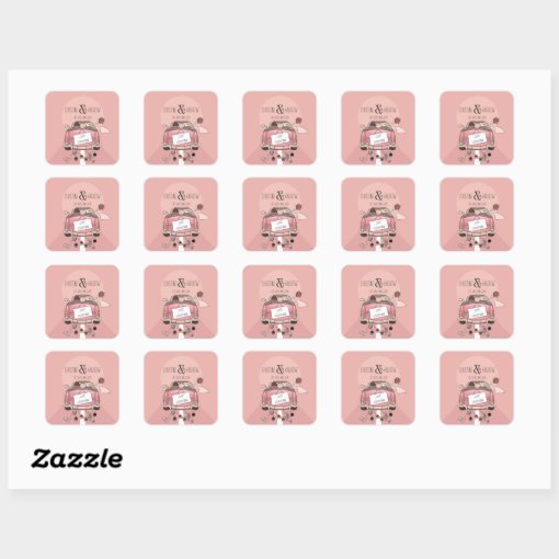 Cute Fun Typography "Just Married!" Personalized Square Sticker | Zazzle