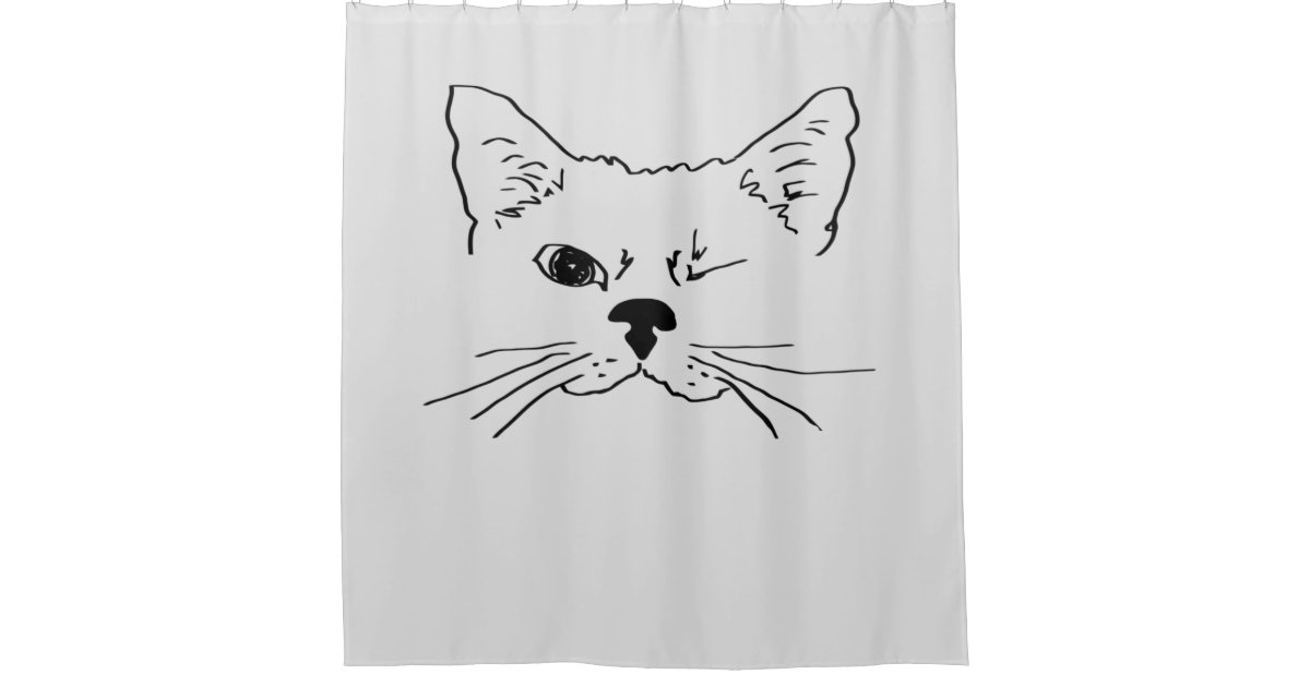 Cute Fun Winking Cat Drawing Animal art Shower Curtain | Zazzle