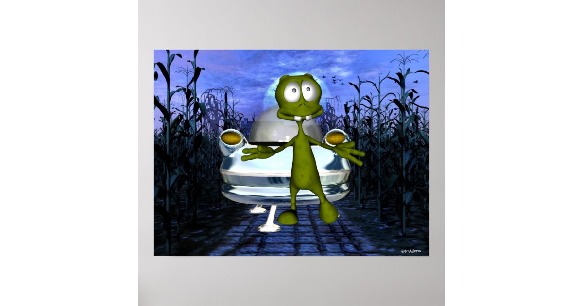 Cute funny alien u.f.o in cornfield 1 poster | Zazzle