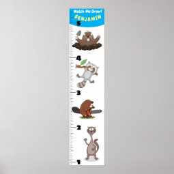 Cute funny animals cartoon growth chart | Zazzle