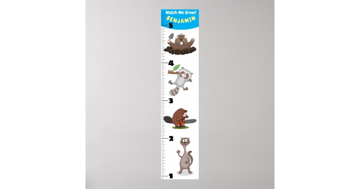 Cute funny animals cartoon growth chart | Zazzle