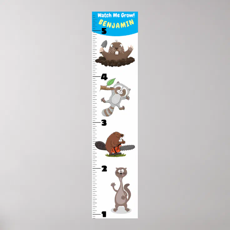 Cute funny animals cartoon growth chart | Zazzle