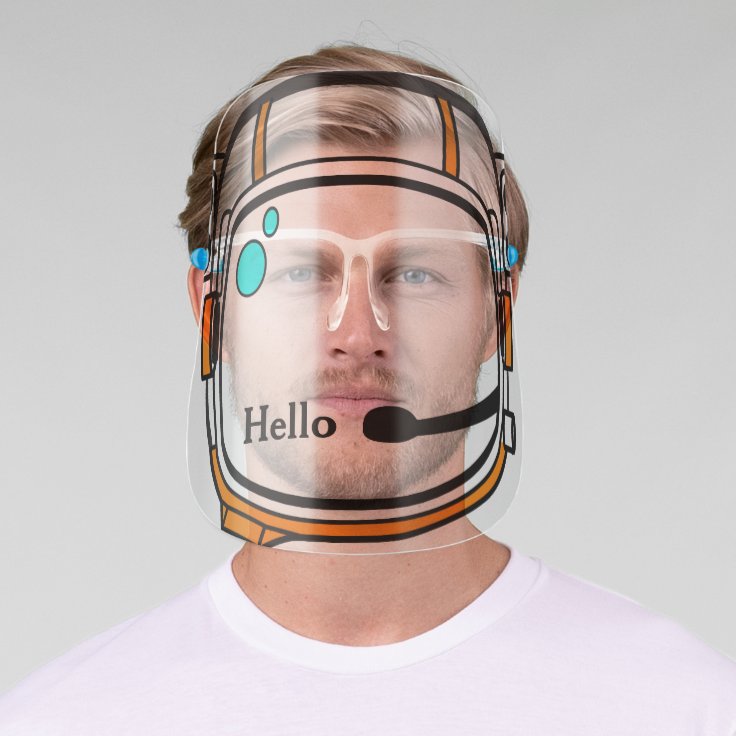 Cute Funny Astronaut Helmet with Hello text Face Shield | Zazzle