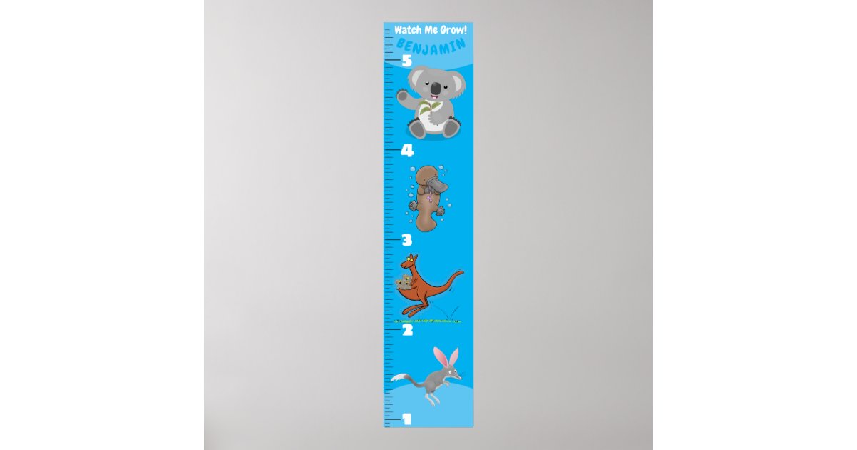 Cute funny Australian animals cartoon growth chart | Zazzle