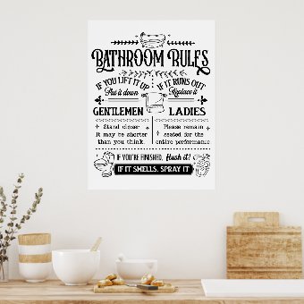 Cute Funny Bathroom Rules Poster | Zazzle