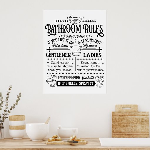 Cute Funny Bathroom Rules Poster | Zazzle