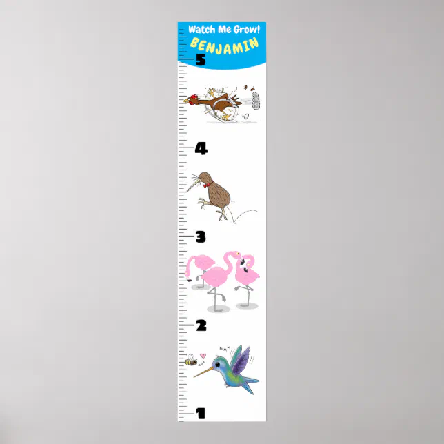 Cute funny birds cartoon growth chart | Zazzle