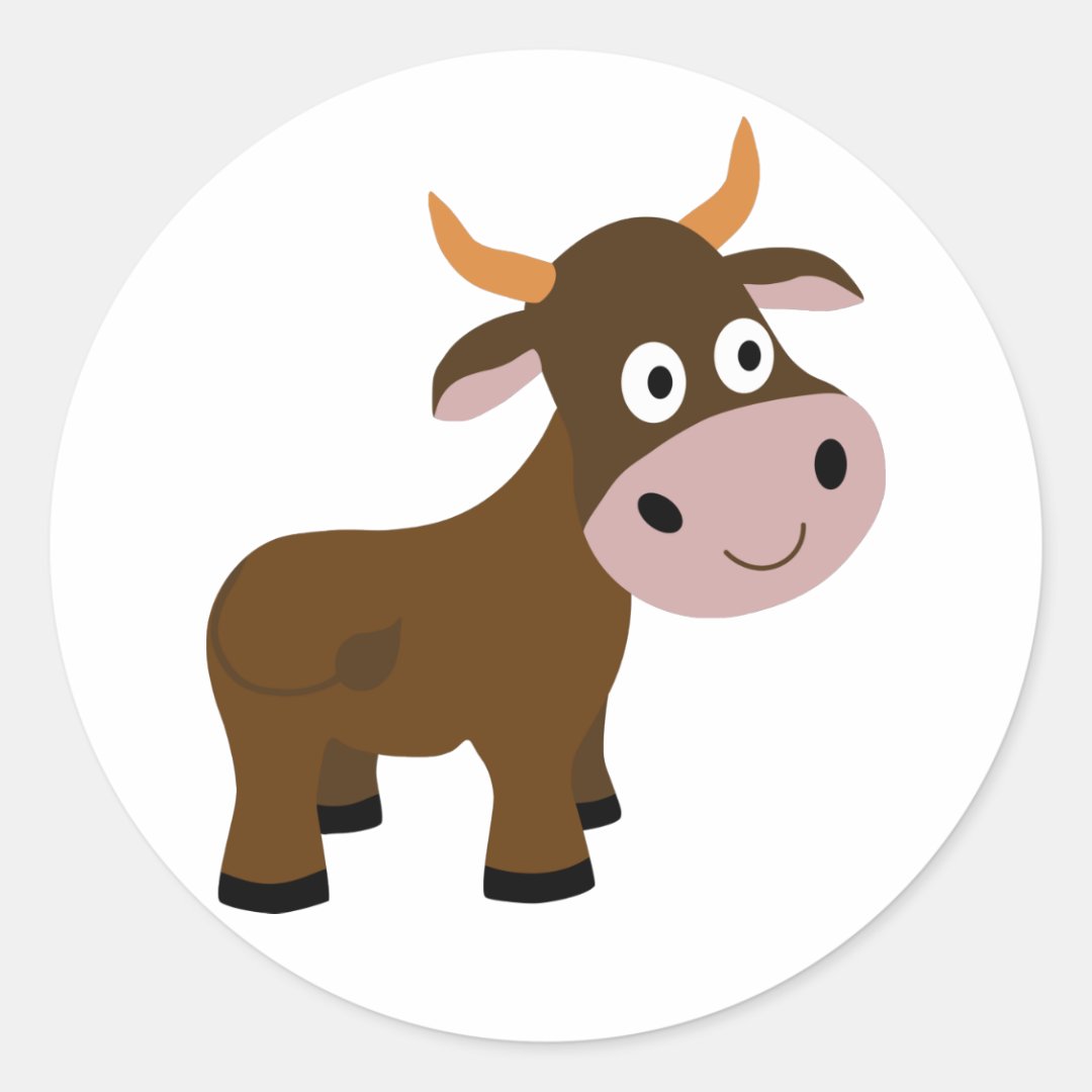 Cute funny bull cartoon classic round sticker | Zazzle
