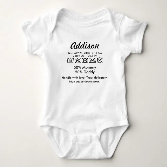 Cute Funny Care Label Humorous Baby Bodysuit | Zazzle