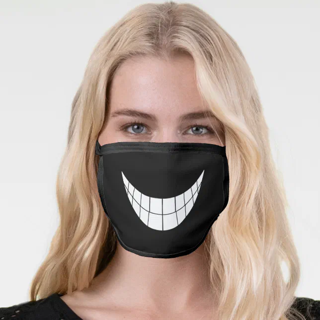 Cute Funny cartoon smile mouth white teeth Black Face Mask | Zazzle
