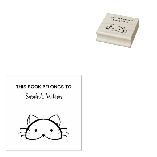 Cute Funny Cat Book Belongs Personalized Bookplate Rubber Stamp | Zazzle