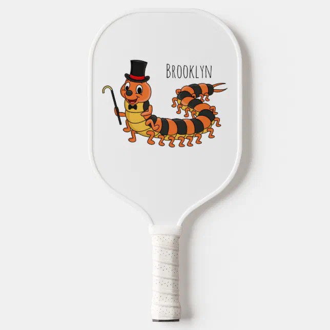 Cute funny centipede cartoon illustration pickleball paddle | Zazzle
