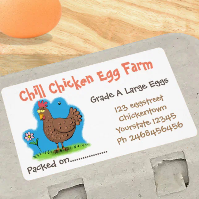 Cute funny chicken rustic cartoon egg carton label | Zazzle