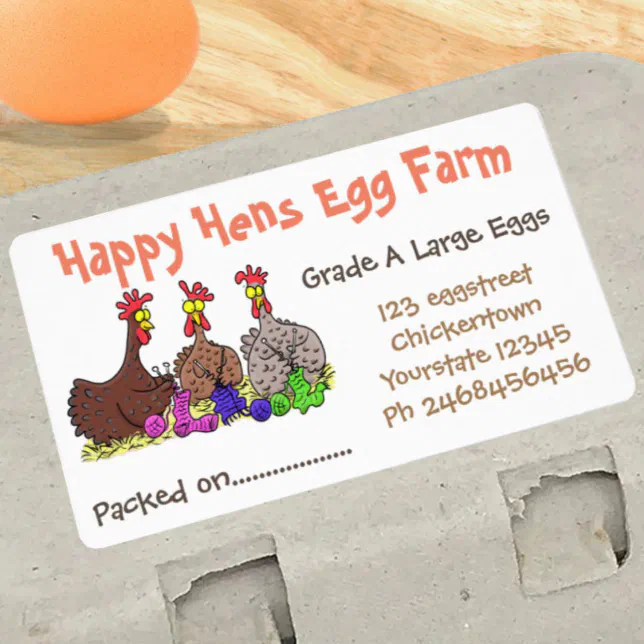 Cute funny chickens cartoon egg carton label | Zazzle