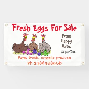 Cute funny chickens cartoon eggs for sale sign | Zazzle