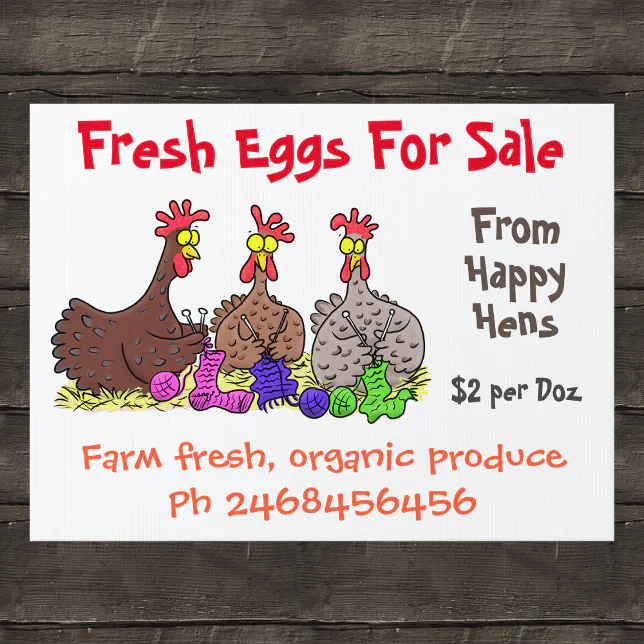 Cute funny chickens cartoon eggs for sale sign | Zazzle