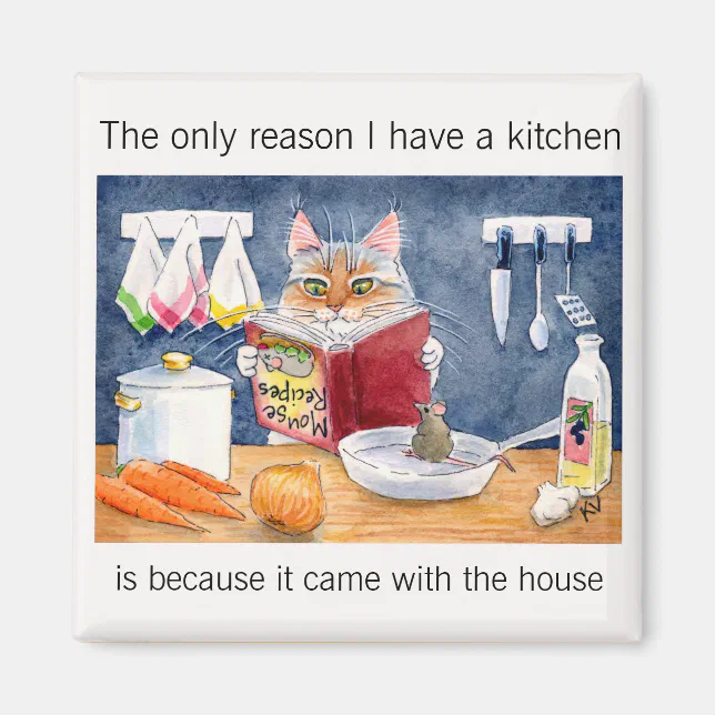 Cute, funny cooking cat in kitchen magnet | Zazzle